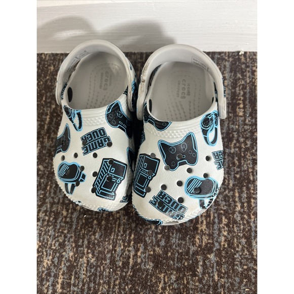 CROCS | Shoes | Crocs Boys Size 8 Game Over Classic Clogs Gray Blue ...